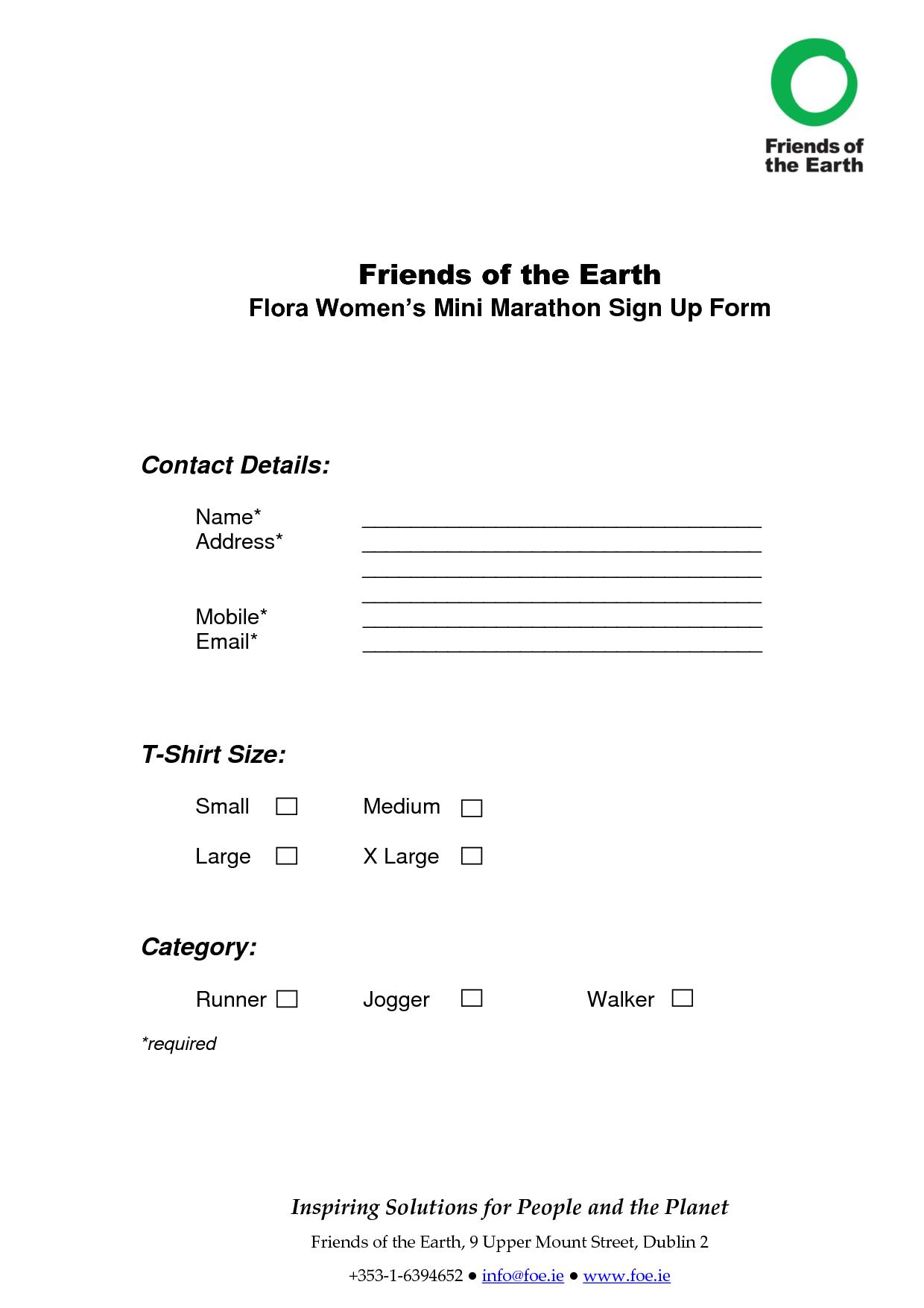FOE Mini Marathon Sign Up Form | Friends of the Earth