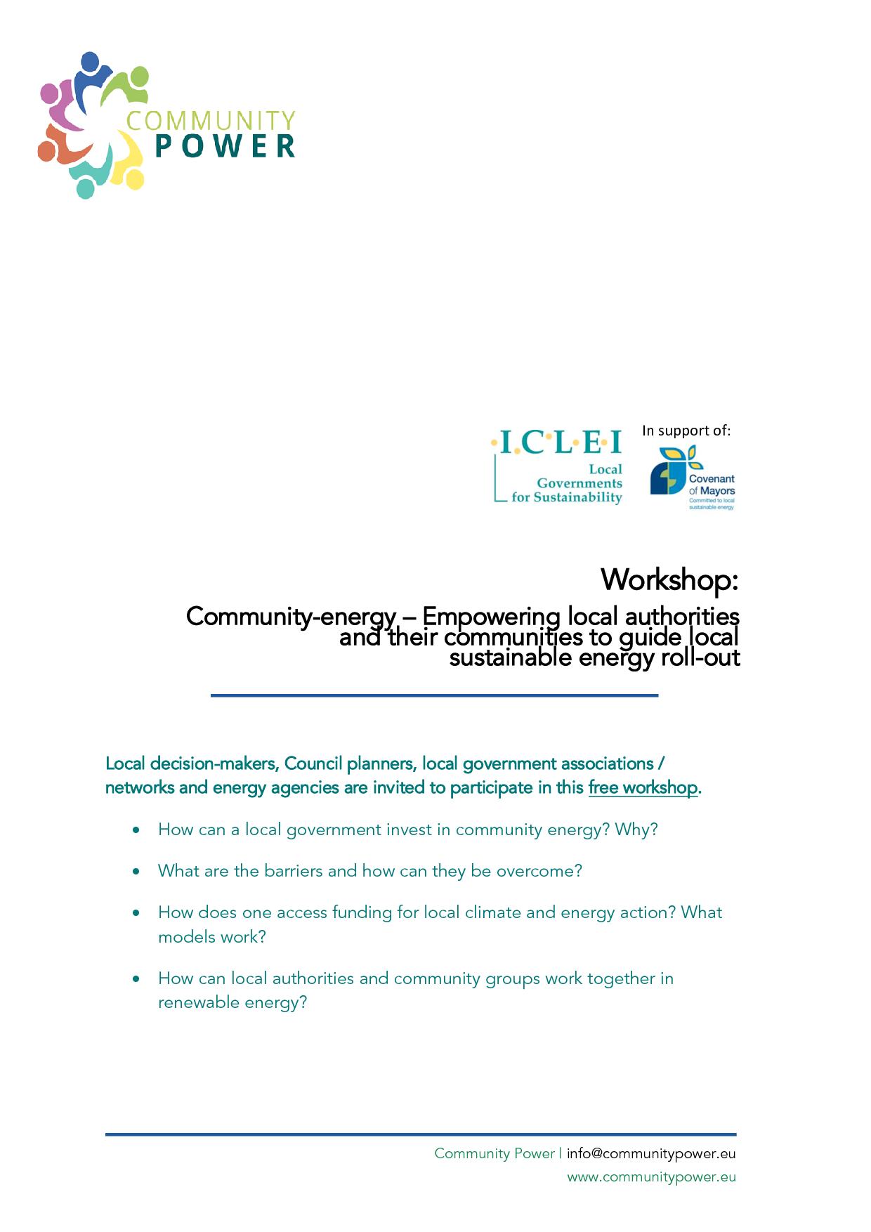 Community Energy Workshop – Empowering local authorities and their ...